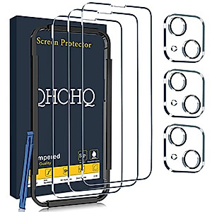 QHOHQ 3 Pack Screen Protector for iPhone 14 / iPhone 13 [6.1 Inch] with 3 Pack Tempered Glass Camera Lens Protector, Ultra HD, 9H Hardness,Case Friendly