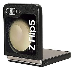 HZSANXIN Compatible with Samsung Galaxy Z FLIP 5 Case Full Cover Ultra Thin Matte Anti Slip Scratch Resistant Fashionable and Durable Leather Lychee Pattern Back Shell (Black)