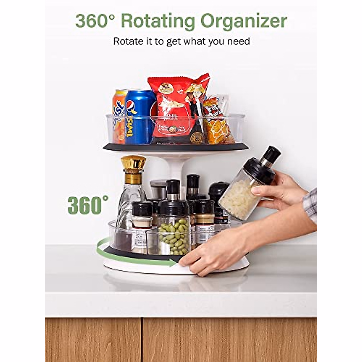 Kootek 16 Pcs Desk Drawer Organizer and 2 Tier Adjustable Lazy Susan Turntable Non-Skid Kitchen Cabinet Organizer