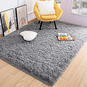 Quenlife Soft Bedroom Rug, Plush Shaggy Carpet Rug for Living Room, Fluffy Area Rug for Kids Grils Room Nursery Home Decor Fuzzy Rugs with Anti-Slip Bottom, 4 x 6ft, Grey