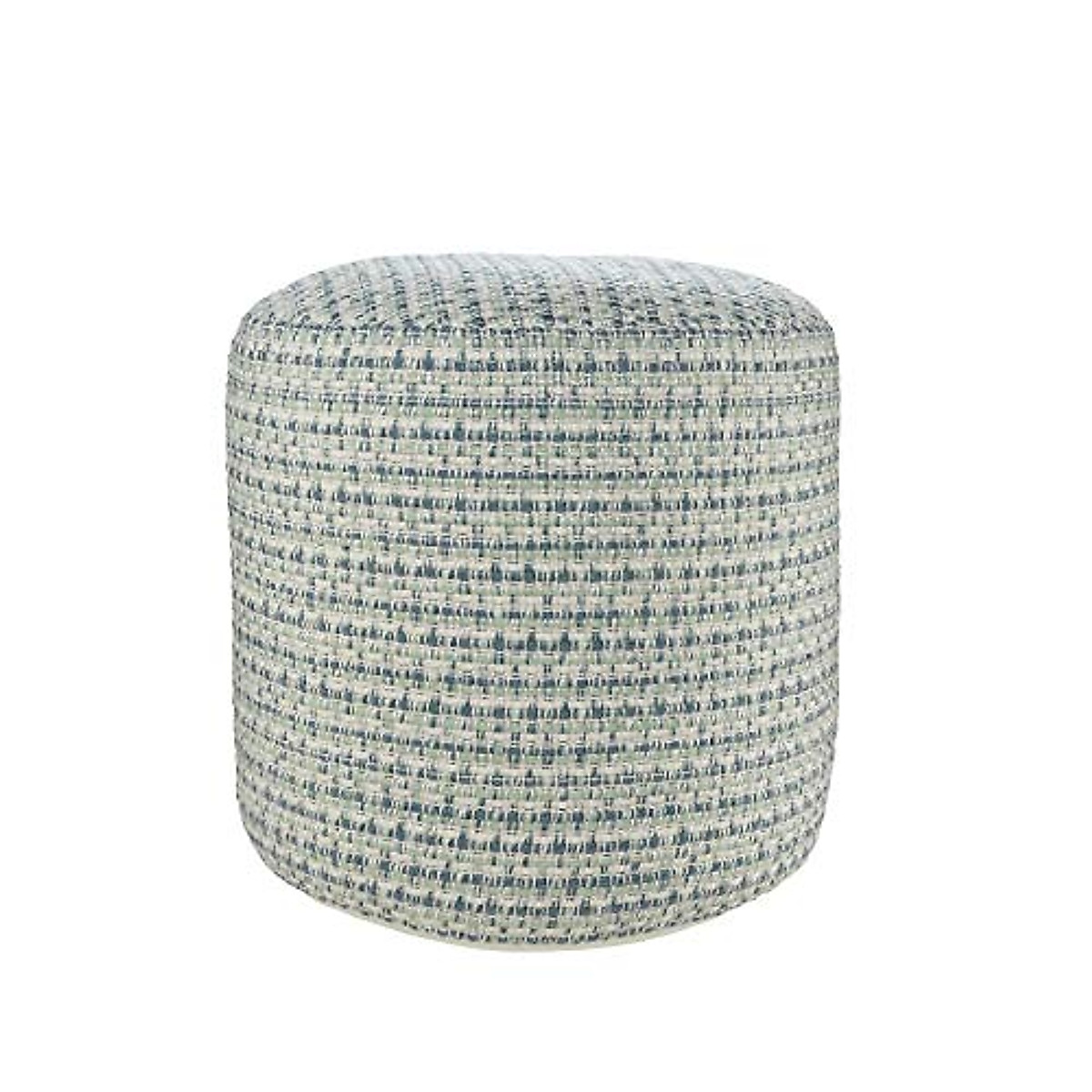 LR Home Interwoven Coastal Delight Indoor Outdoor Pouf, Blue/Green/White, 20" x 20" x 20"