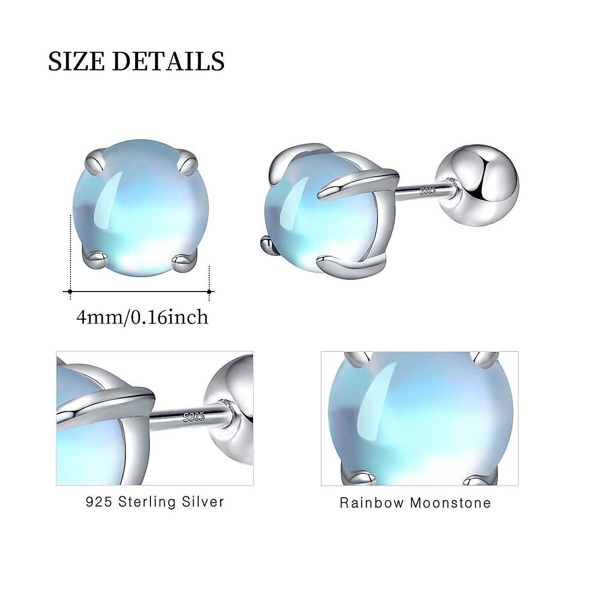 Moonstone Earrings for Women 925 Sterling Silver Moonstone Stud Earrings Round Moonstone Earrings Jewelry Gifts for Women