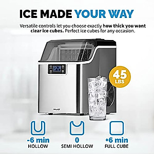 Newair NIM045SS00 45 lbs. Portable Countertop Clear Ice Maker with FrozenFall Technology, Custom Ice Thickness Controls, 24 Hour Timer, Large Viewing Ice Window, Perfect for Cocktails, Scotch, Soda