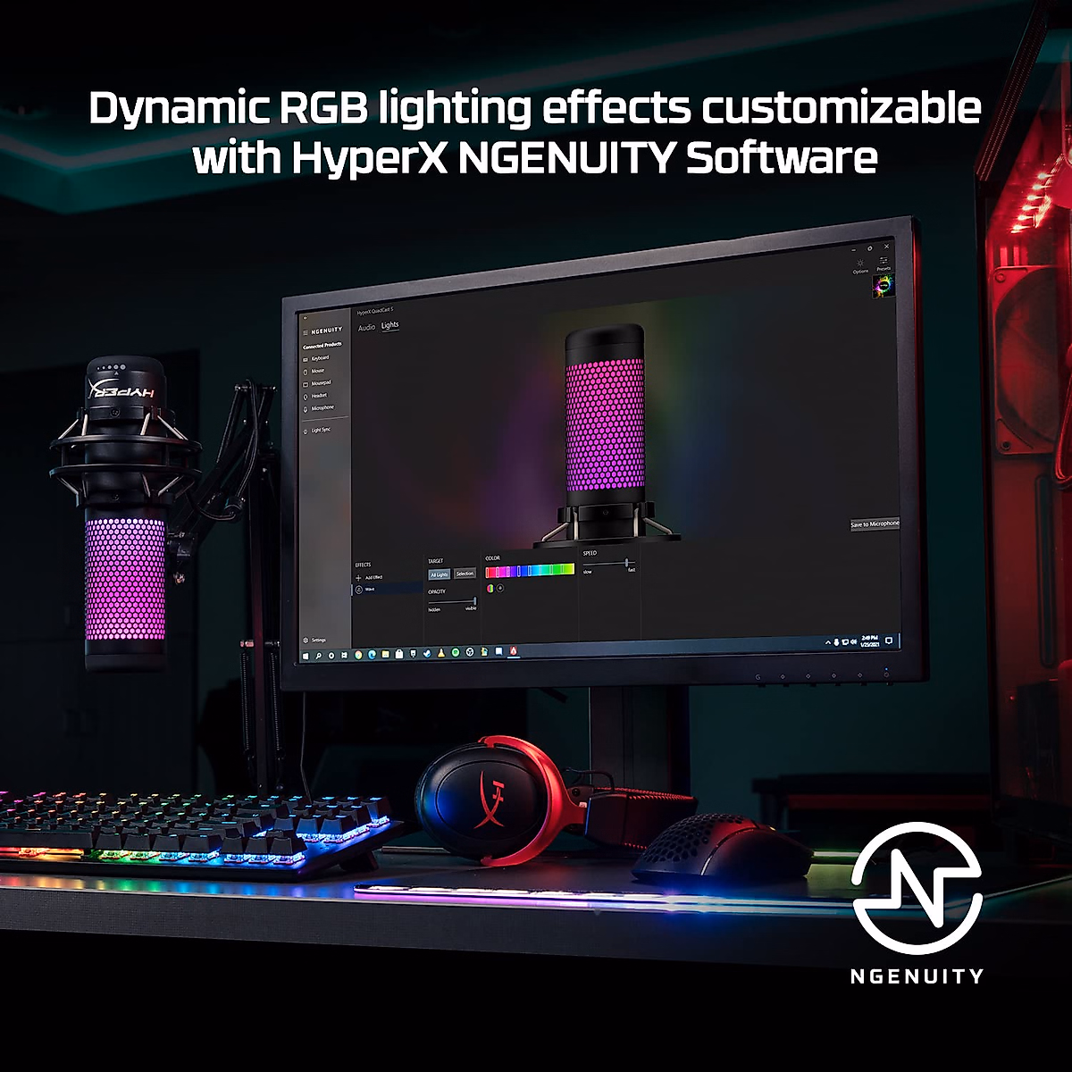 HyperX Cloud II - Gaming Headset, 7.1 Virtual Surround Sound – White/Pink & QuadCast S – RGB USB Condenser Microphone for PC, PS4, PS5 and Mac, Anti-Vibration Shock Mount, 4 Polar Patterns