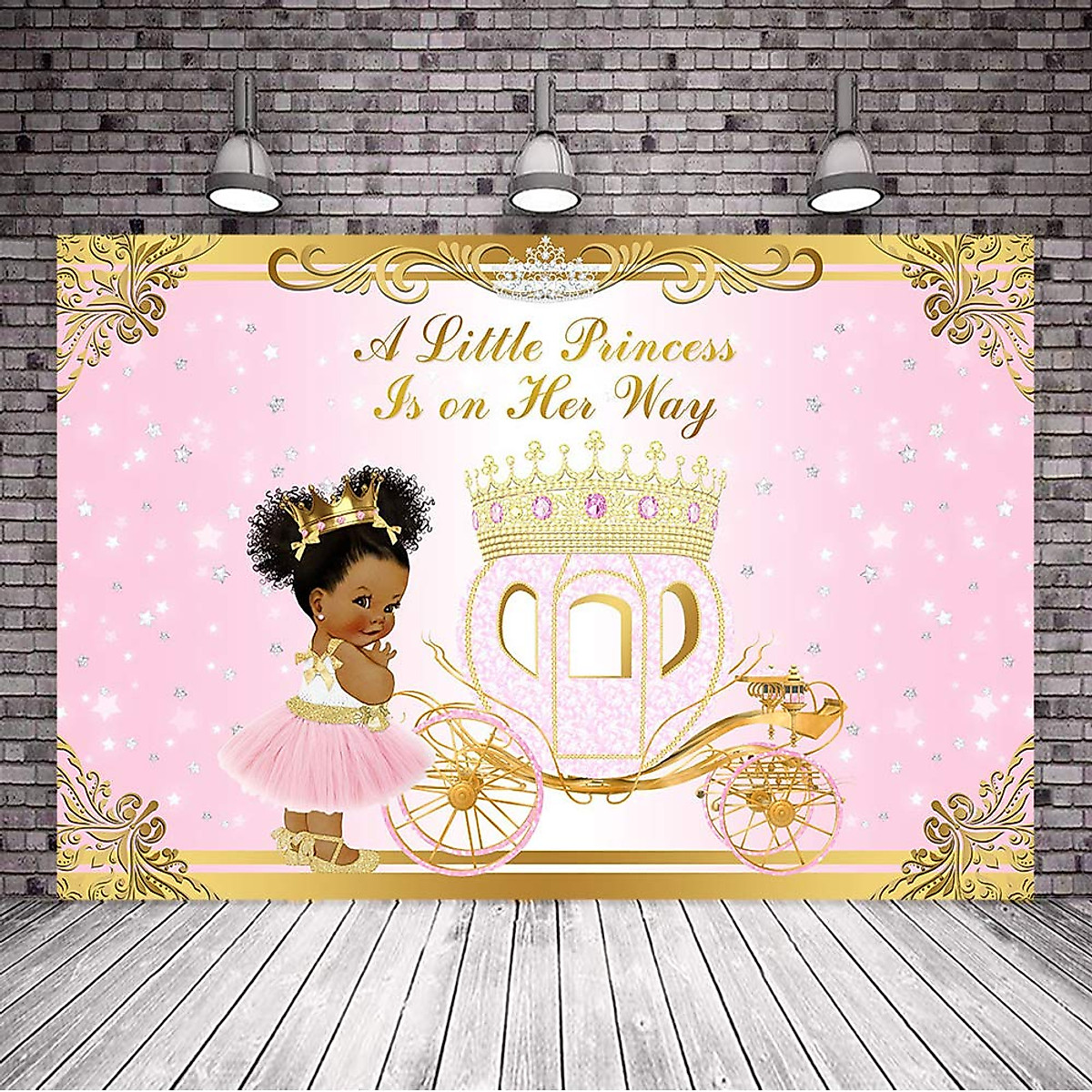 Mocsicka Little Royal Princess Baby Shower Backdrop Pink Princess Carriage Girl Baby Shower Background Ethnic Princess Newborn Props, 7x5ft