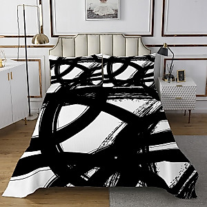 jejeloiu Black and White Bedspread King Size Geometry Modern Stripe Quilted Coverlet for Kids Teens Adults Neutral Art Coverlet Set Abstarct Art Quilted Room Decorations 3Pcs with 2 Pillow Cases