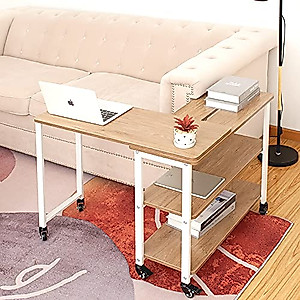 Coral Flower Accent 360° Free Rotating Sofa Side Snack Table for Home Office, Light Oak