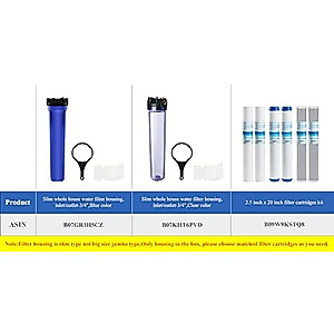 Geekpure 20-Inch Blue Filter Housing for 2.5" x 20" Whole House Water Filtration System - 3/4"NPT Plastic Port