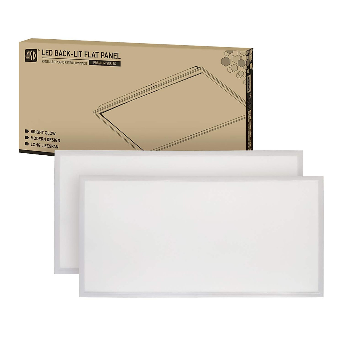 ASD 2x4 LED Flat Panel Light - 50W UL DLC Listed | 6450LM 4000K (Bright White) Dimmable 2x4 LED Light Drop Ceiling | Commercial Recessed & Surface Mount Back-Lit LED Panel Lights for Office, 2 Pack