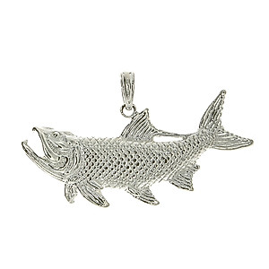 925 Sterling Silver Nautical Charm Pendant, Tarpon Fish with Open Mouth