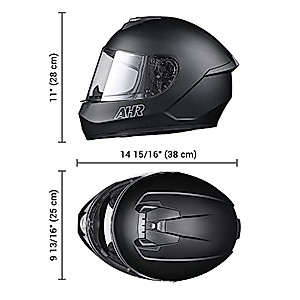 AHR Full Face Motorcycle Helmet Lightweight Street Bike Helmet with Storage Bag Great Ventilation & Streamlined Design for Touring Racing, Run-F3 DOT Approved (Matte Black, XX-Large)