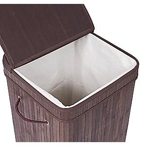 BirdRock Home Square Laundry Hamper with Lid and Cloth Liner - Bamboo - Espresso - Easily Transport Laundry Basket - Collapsible Hamper - String Handles