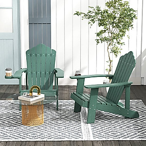 Tangkula Oversized Adirondack Chair, Patio Lounge Chairs w/Adjustable Cup Holder, HIPS Armchairs Slatted Chair, Outdoor Weather Resistant Fire Pit Chair for Deck Backyard Garden Porch (2, Green)