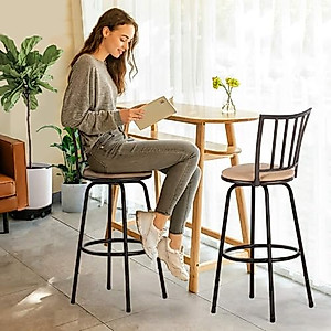 VECELO Barstools, Adjustable Counter Stools, Steel Bar Stools with 360 Degree Swivel Seat and Upholstered, Straight Line Backrest, 4 Packs