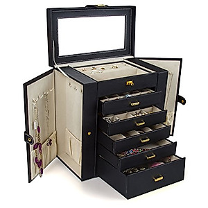 Kendal Huge Jewelry Box Jewelry Case with 6 Tier 5 Drawers Large Storage Capacity with Mirror Jewelry Storage Organizer Great Gift Also Good For Watches LJC-SHD5BK (black)