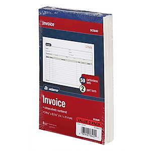 Adams Invoice Book 3 Pack, 2 Part Carbonless Invoices, Horizontal Sales Slip, 5-9/16 x 8-7/16 Inches, 50 Sets per Book (DC5840-3)