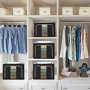 Storage Bins for Clothes , Oxford Cloth Closet Organizer Boxes with Clear Windows & Zippers & Metal Fraem, Foldable Large Capacity Storage Box Great for Clothes,Closets, Bedrooms(2 Pack 22L Blue)…