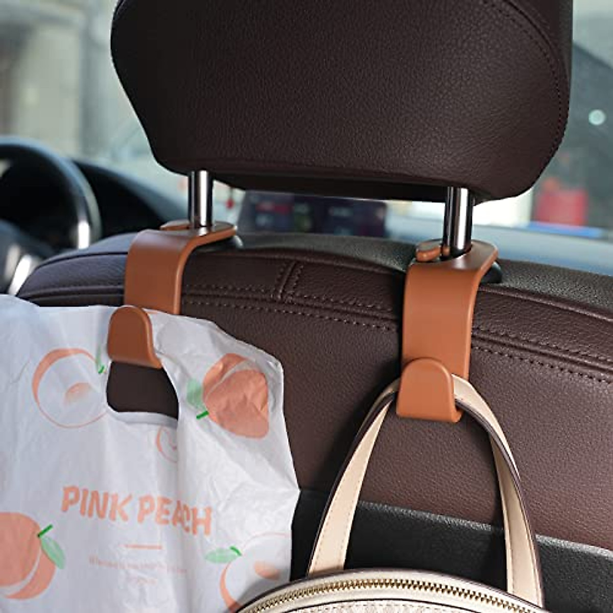 MDPLY Car Seat Headrest Hooks,Universal Auto Seat Hook Hanger Storage Organizer for Key Purse Bags Coats Umbrellas,2 Pack (Deep Pink)