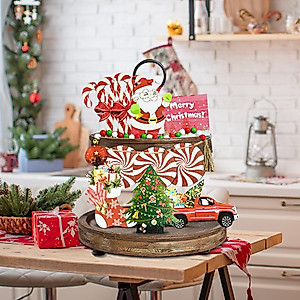 iNextstation 10 Pieces Farmhouse Tiered Tray Decor Set Dog Wooden Signs Rustic Farmhouse Decor Summer Hierarchical Tray Decorative with String Lights Tiered Tray Decorations for Home Kitchen Table