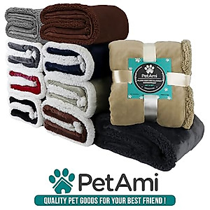 PetAmi Waterproof Dog Blanket for Bed, XL Dog Pet Blanket Couch Cover Protection, Sherpa Fleece Leakproof Bed Blanket for Crate Kennel Sofa Furniture Protector, Reversible Soft Plush 80x60 Navy Gray