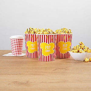 Restaurantware-Bio Tek 32 Ounce Popcorn Cups, 100 Striped Popcorn Tubs - Greaseproof, Disposable, Red Paper Party Popcorn Containers, For Movie Nights