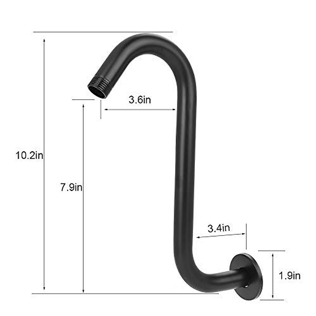 8 inch Shower Arm 201 Stainless Steel High Rise S-Curved Shower Extension Arm G1/2" Bathroom Accessory Showerhead Extension (Black)