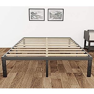ZIORS 3500lbs Heavy Duty,14 Inch Steel & Wooden Slat Support Reinforced Platform Bed Frame,Mattress Foundation/No Box Spring Needed/Easy Assembly/Noise Free,Full/Queen/California King (King)