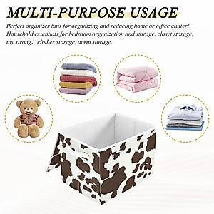 ALAZA Collapsible Large Storage Bin with Lid, Brown Cow Print Foldable Storage Cube Box Organizer Basket with Handles, Clothes Blanket Box for Shelves, Closet, Nursery, Playroom
