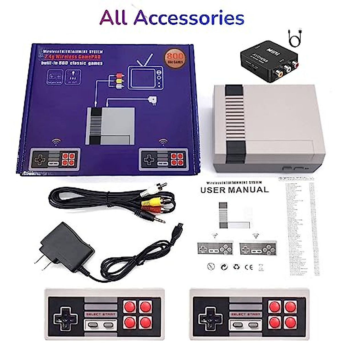 Retro Game Console,Classic Mini Game System Preloaded 820 Video Games and 2 Wireless Controllers,AV and HDMI Retro Toys Gifts for Kids and Adults.