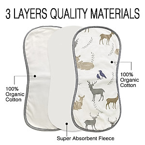 Baby Burp Cloths for Newborn Infant 100% Organic Cotton Ultra Absorbent and Soft Milk Spit Up Rags Baby Washcloths Burping Bibs Keep Clothes Dry 3 Layers for Unisex Boys and Girls Sets of 5 Pack…