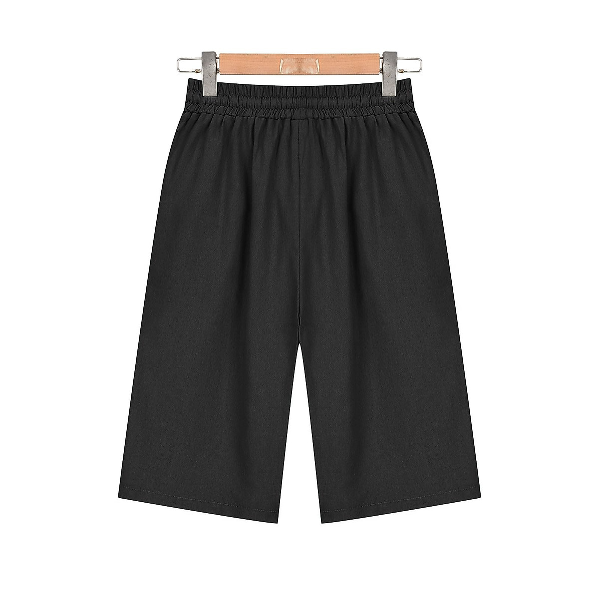 SMIDOW Jean Shorts with Rhinestone Fringe Shorts for Women Bermuda Cotton Linen Knee Length Drawstring Pocket Shorts Pants Solid Long Shorts Below The Knee Black XL