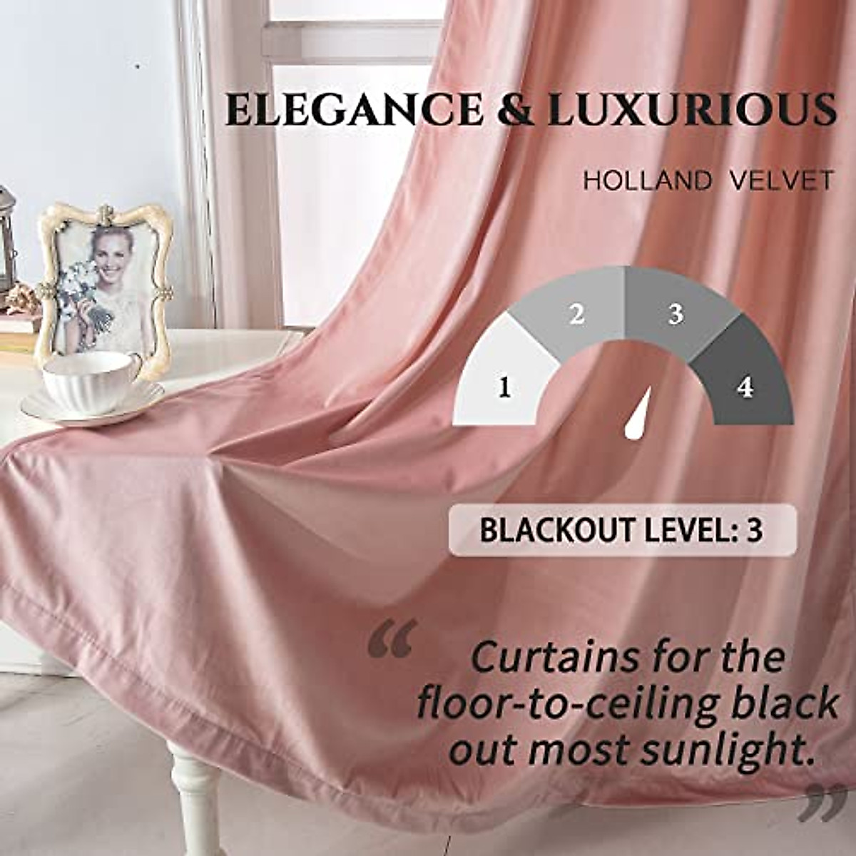 Tony's collection Blush Velvet Curtains 96 inches Super Soft Nursery Decor Room Darkening Curtains Privacy Protect Velvet Drapes for Kids Room/Slid Glass Door(52x95 Inch, Blush, 2 Panels)