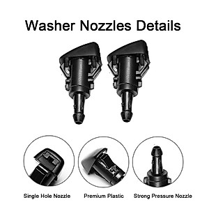 Front Windshield Washer Nozzles Kit for Dodge, Jeep, Ram - Replaces OEM # 4805742AB, 5116079AA Wiper Spray Washer Jet with 118 Inch Long Fluid Hose and 6 Connectors