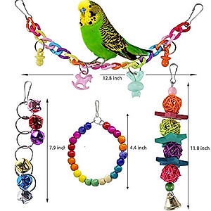 Bird Toys Parrot Swing Toy with Colorful Wooden Beads Bells and Pet Bird Cage Hanging Chew Toys for Small Parakeets Cockatiels, Conures, Macaws, Lovebirds, Finches 8PCS