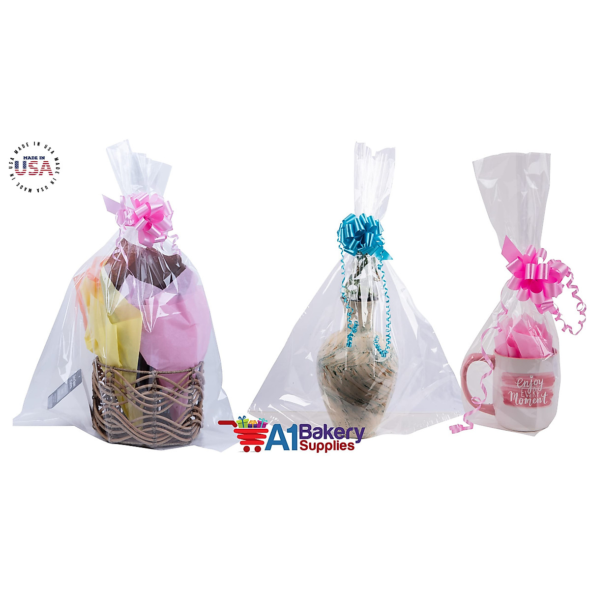 Cellophane Bags For Baskets Cellophane Gift Bags For Baskets Toys And Gifts Extra Large Jumbo BOPP Cellophane Bags 30 x 40 Inch Preimum Quality Bags Made in USA - 10 Pack by A1 Bakery Supplies (No Basket included Cello Bags only)