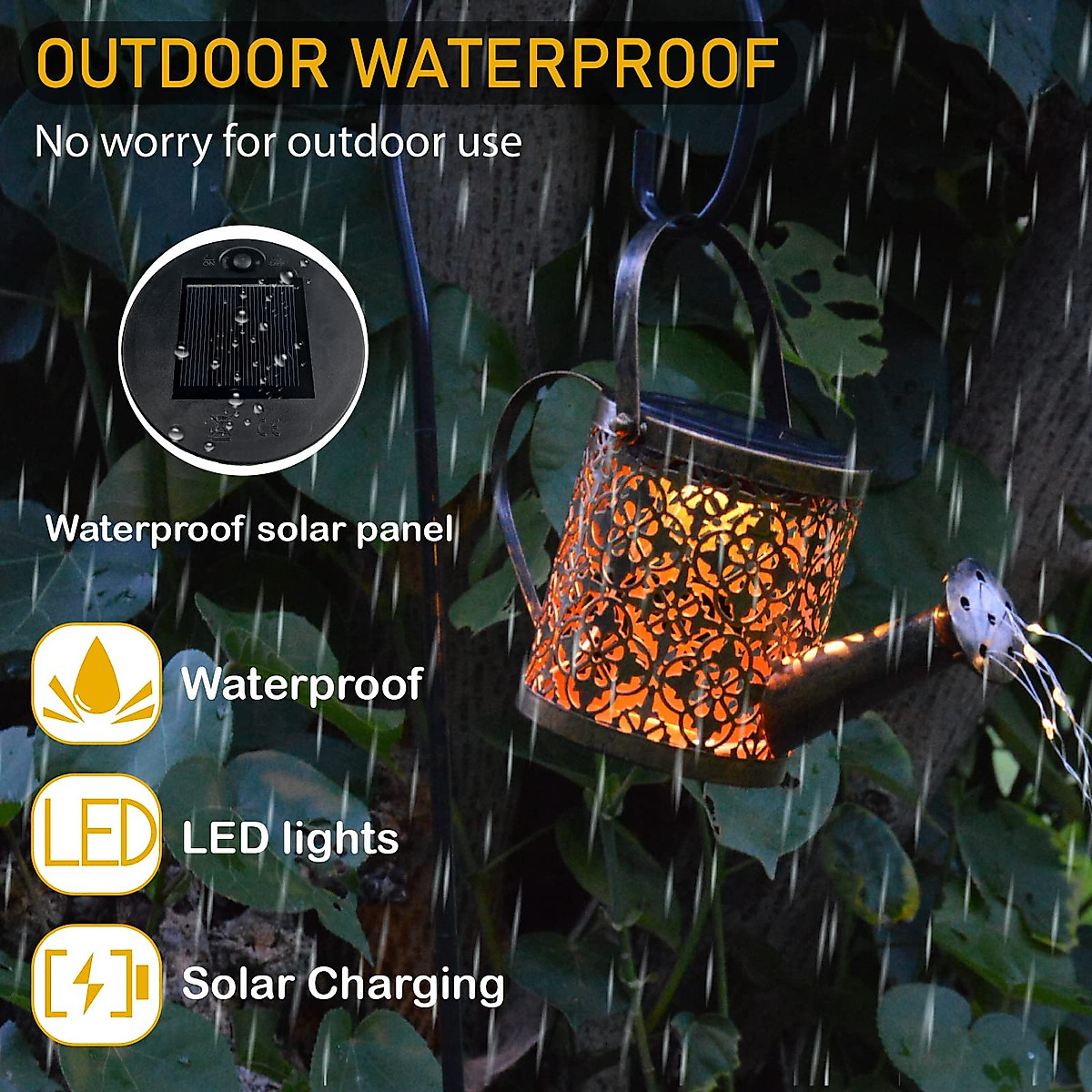 HCVINRK Solar Lights Outdoor Garden, Solar Watering Can Lights Outdoor Decorative, Metal Solar Lantern Outdoor Waterproof with Installed Light String and Shepherd Hook