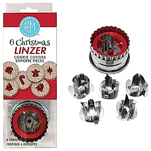 R&M International Christmas Linzer Cookie Cutters, Angel, Candy Cane, Bethlehem Star, Bell, Christmas Tree, Ornament, 6-Piece Set
