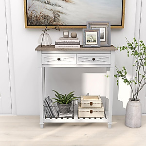 JSUN7 Console Table Sofa Table with Storage, Entrance Tables with 2 Drawers, Narrow Long Console Tables for Entryway Living Room Hallway, White