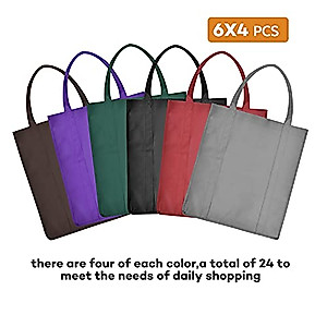 JERIA 24-Pack Reusable Grocery Bags，Large Washable Foldable Shopping Bags，Heavy Duty Tote Bags with Reinforced Handles