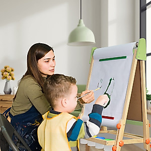 Joyooss Art Easel for Kids, Double-Sided Magnetic Easel for Children with Whiteboard & Chalkboard, Deluxe Standing Easel for Toddler with Paper Roll & Painting Accessories Painting Station for Kids