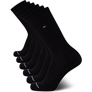 Tommy Hilfiger Men's Athletic Socks - Cushion Crew Socks (6 Pack), Size 7-12, Pure Black