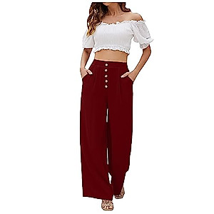 IAMAGOODLADY Wide Leg Trousers Women Linen Pants Women Summer Waisted Elastic Waistband Palazzo Pants Wide Leg Pants for Women High Waist Women Linen Capri