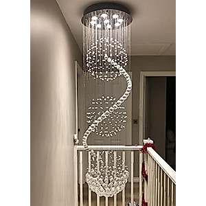 Dst Modern Spiral Sphere Crystal Chandelier, Raindrop Spectacular Ceiling Lighting Fixture, Clearly K9 Crystal Ball Pendant Light for Living Room Hotel Hallway Foyer Romantic Wedding, Size: D20"XH72"
