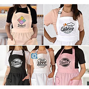 TEEAMORE Custom Embroidered Ruffle Apron Add Your Logo Kitchen Cooking Baking Grilling Maid Costume Women's Apron White