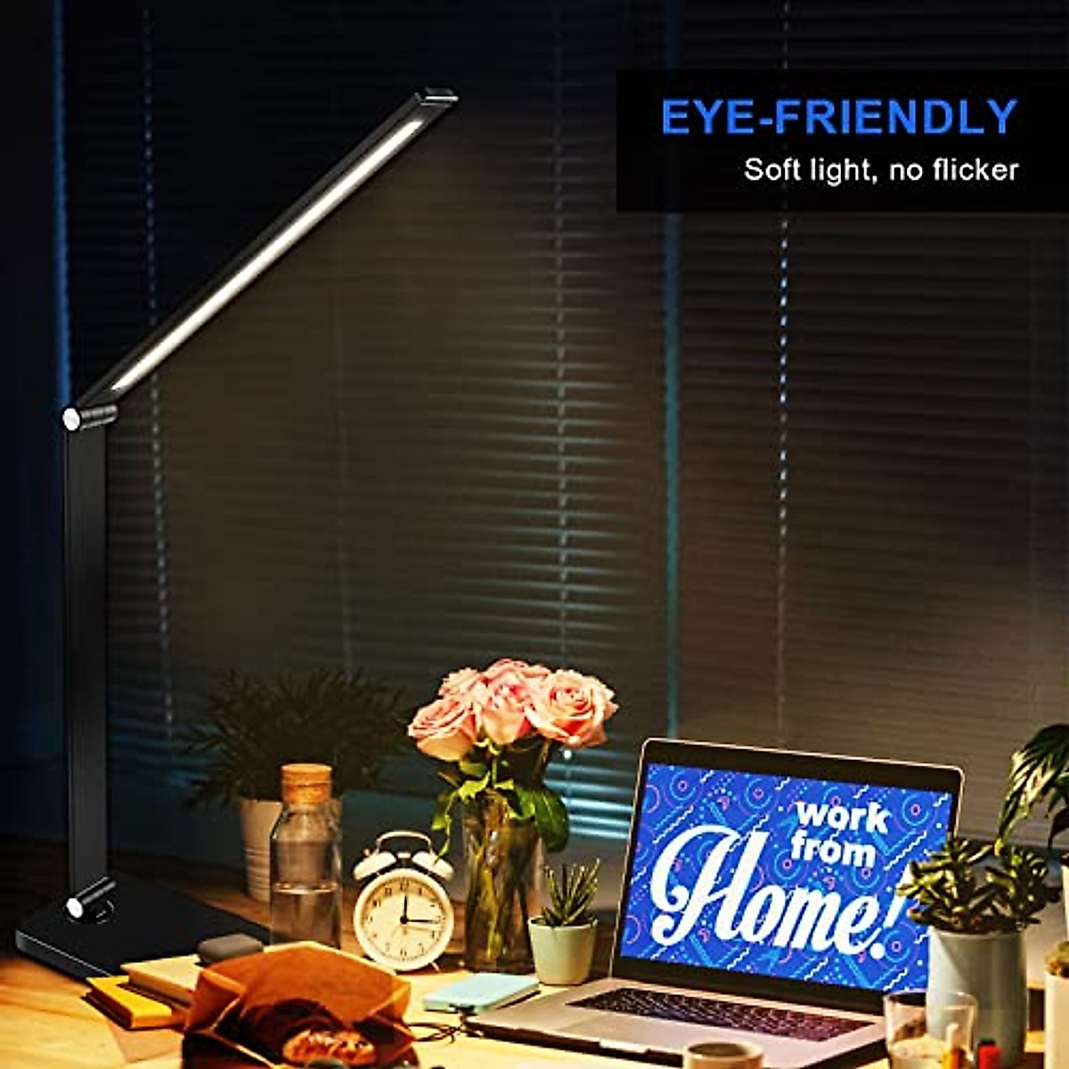 ELECGO LED Desk Lamp, Touch Control Table Lamp with 5 Lighting Modes, Eye Protection Dimmable Office Lamp with Flexible Arm, USB Port, 30/60 Min Timer, for Table Bedroom Bedside Office Study