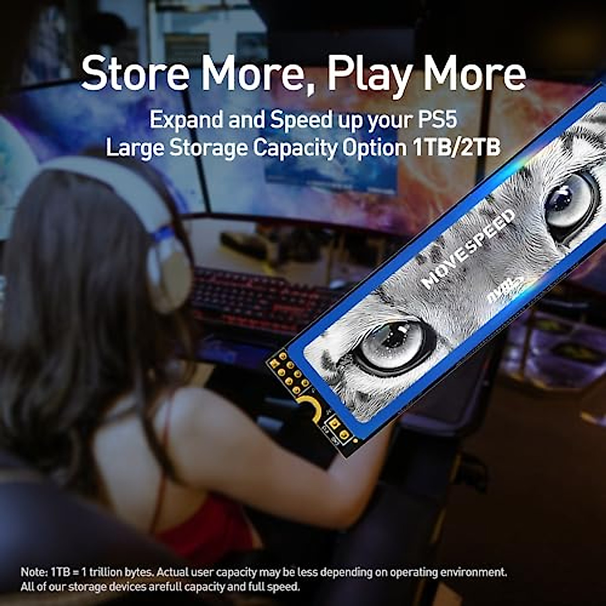 MOVE SPEED XB5000 1TB SSD for PS5 with Heatsink, PCIe 4.0 NVMe M.2 Internal Solid State Drive - Up to 5000MB/s, 3D NAND Storage Expansion Hard Drive Compatible with PS5, Desktops and Laptops