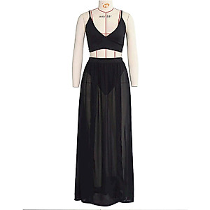 Rela Bota Women's Sexy Summer 2 Piece Maxi Chiffon Dress Crop Top Skirt Set Beachwear Black L
