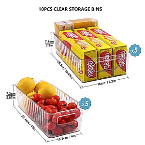 Shopwithgreen Clear Refrigerator Organizer Bins,10 PCS Stackable Food Storage Organizer with Handle, BPA Free and Plastic Freezer Organizer for Fridge, Pantry, Cabinet, Kitchen Countertops