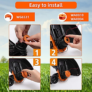 Eyoloty WA0010 String Trimmer Line 10ft 0.065”for Worx WG154 WG163 WG160 WG180 WG175 WG155 WG151 Weed Wacker Eater String with WA0653 GT Spool Cover 50006531 (10Spool + 2Cap)