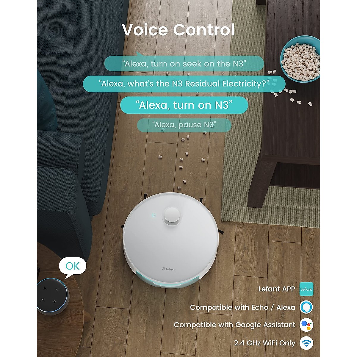 Lefant N3 Robot Vacuum and Mop Combo, Precision Mapping with Lidar & dToF Sensors, Max 4000Pa Suction, Ultrasonic Carpet Detection, Robotic Vacuum Cleaner with Sonic Mopping, WiFi/App/Alexa Control